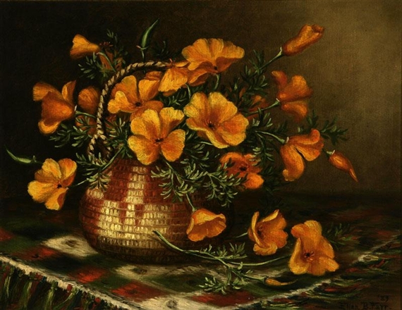 Ellen Burpee Farr | Poppies in an Indian basket still life (1889 ...