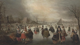 Adam Van Breen | Figures skating on a frozen river, a castle beyond ...