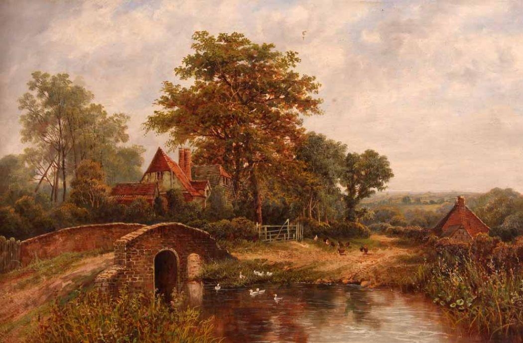 Octavius T. Clark | Country River Landscape with Cottage | MutualArt