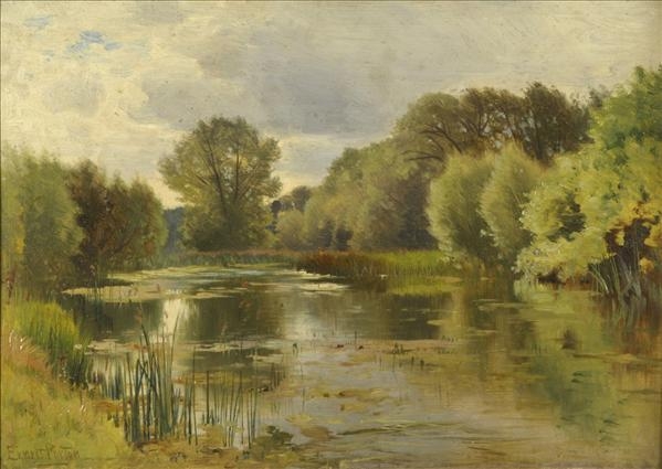 Ernest Parton | A quiet backwater of the Thames at Mapledurham | MutualArt
