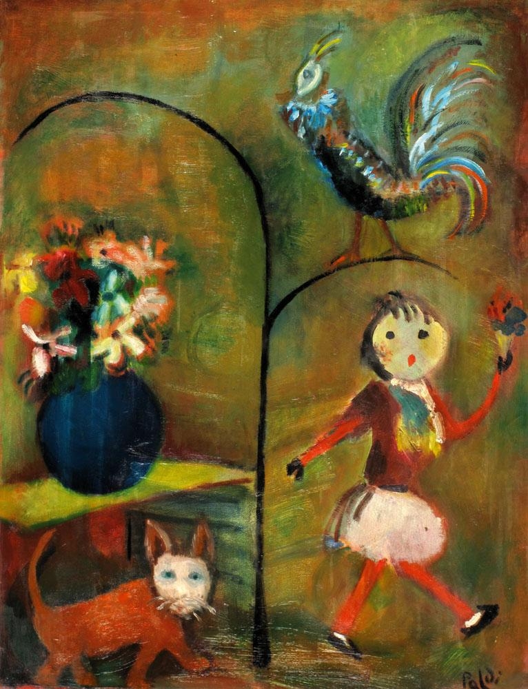 Israel Paldi | Girl with Cat and Bird | MutualArt