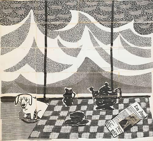David Hockney | Bodge the Dachshund and a Los Angeles Tea Table (1996 ...