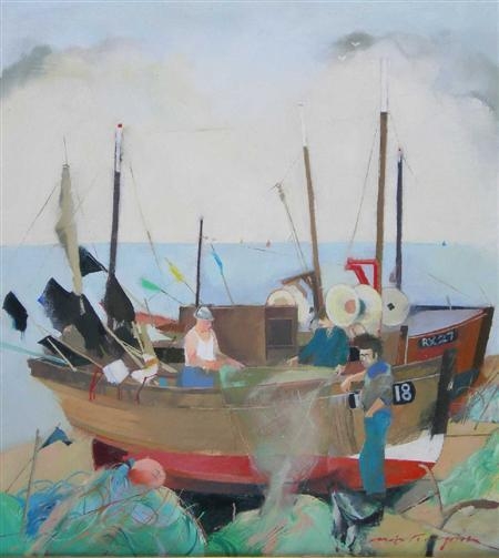 Louis Turpin | FISHERMEN AND BEACHED FISHING BOATS | MutualArt