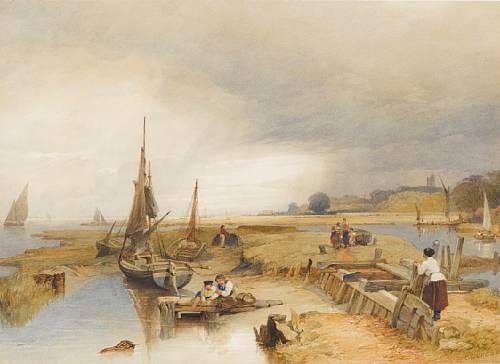 Edward Duncan | Children fishing in an estuary | MutualArt