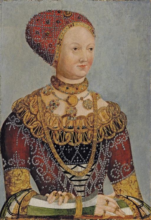 Hans Krell | Portrait of a lady, half-length, in a bejewelled dress and ...