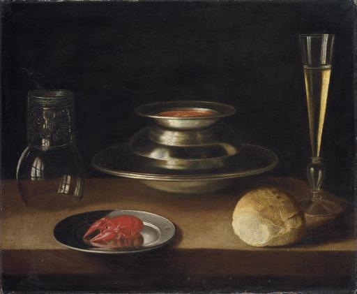 Sebastien Stoskopff | Bread, a carafe of wine, an upturned roemer and a ...