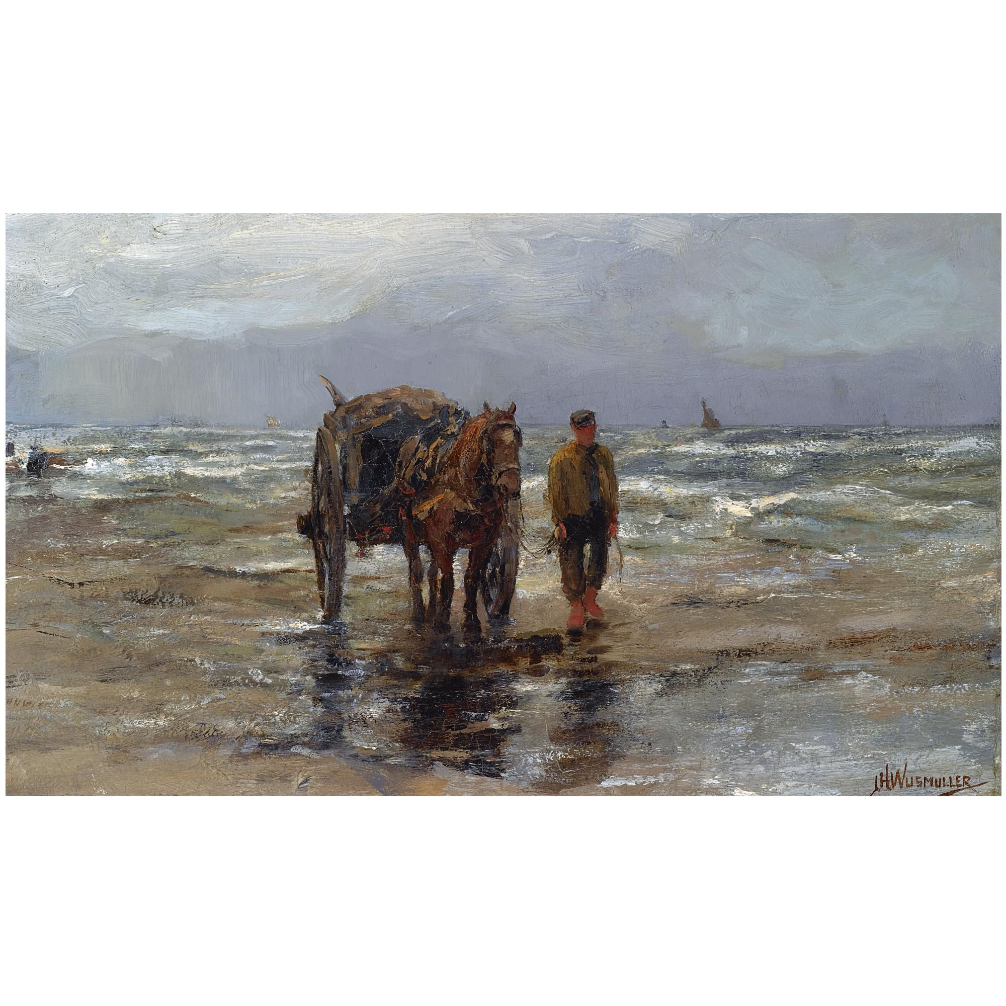 Jan Hillebrand Wijsmuller | a shell fisher on the beach | MutualArt