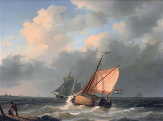 Willem Gruyter | A hay barge on choppy waters | MutualArt