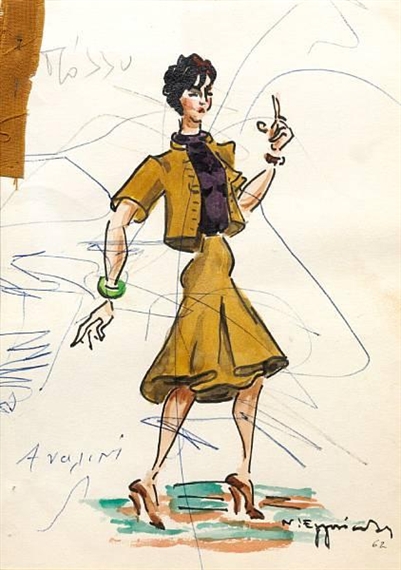 Nikos Engonopoulos | Four drawings of costumes for 'The Beggars Opera ...