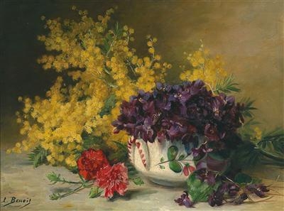 Léon Alfred Benoit | Mimosa, Violets and Carnations | MutualArt