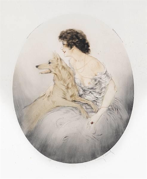 Louis Icart | Lady with a dog | MutualArt