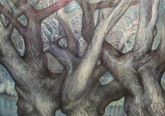 Ross Braught | Tree limbs in forest interior | MutualArt