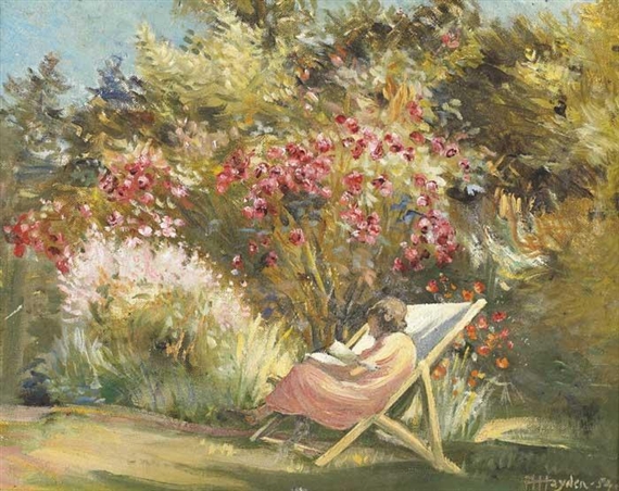 Adrian Murray-Hayden | READING IN THE GARDEN (1954) | MutualArt