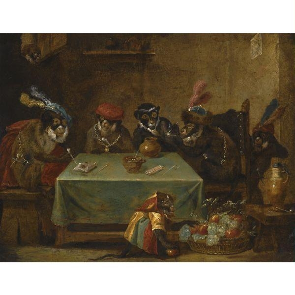 David Teniers the Younger | A Singerie with Monkeys Smoking at a Table ...