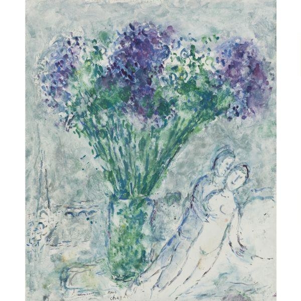 Marc Chagall | BOUQUET SUR FOND BLEU (1983) | MutualArt
