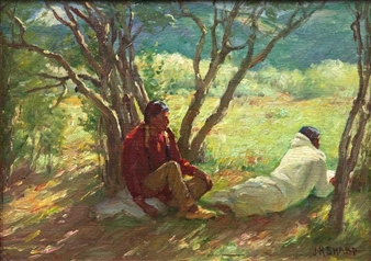 Joseph Henry Sharp | OCTOBER MORNING-CROW TEEPEES IN MONTANA | MutualArt