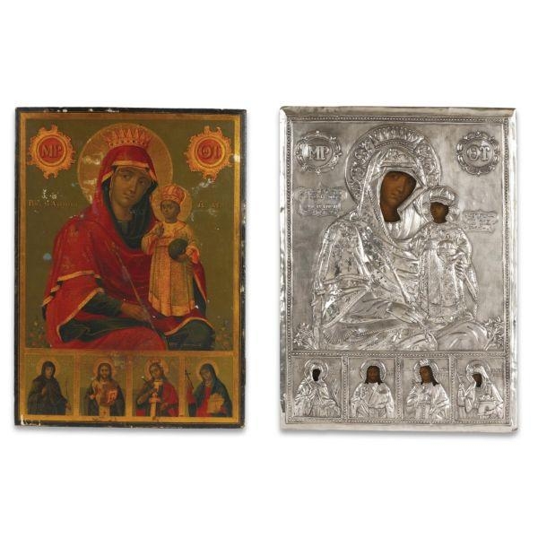 Unknown | A GREEK ICON OF THE MOTHER OF GOD, UNFADING ROSE WITH SILVER ...