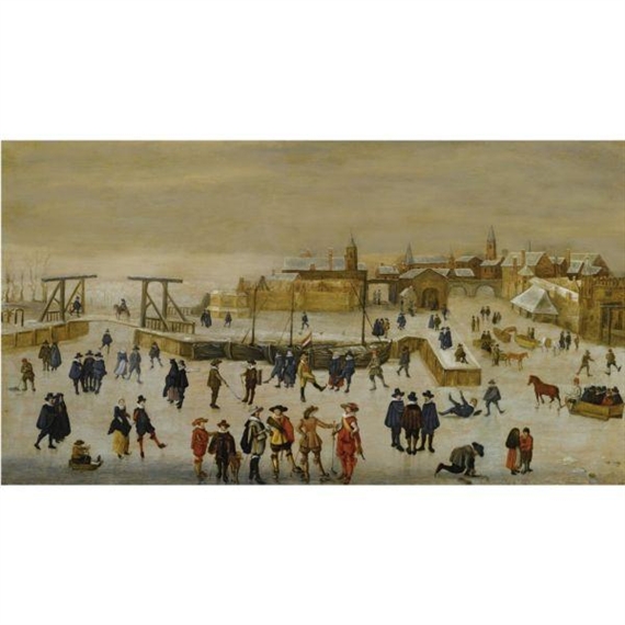 Adam Van Breen | Winter landscape with elegant figures skating and ...