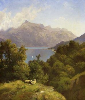 Traugott Schiess | Landscape by Swiss mountain lake (1869) | MutualArt