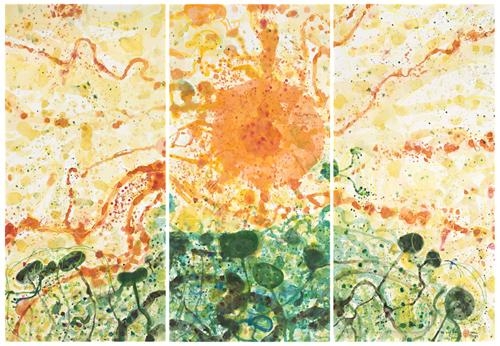 John Olsen | Triptych: The Big Sun and Lily Pond (1986) | MutualArt