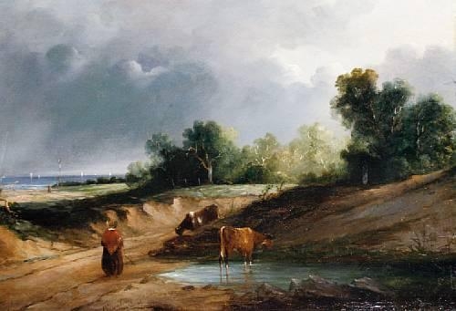 Anthony Vandyke Copley Fielding | Landscape with figure and cattle ...