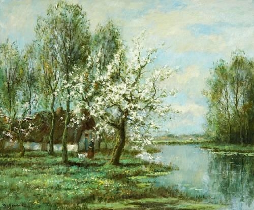 Willem Hendriks | Amongst blossoming trees along the river | MutualArt