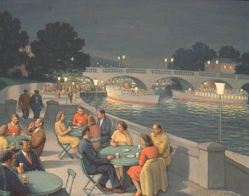 Fermin Rocker | Cafe scene by the river | MutualArt