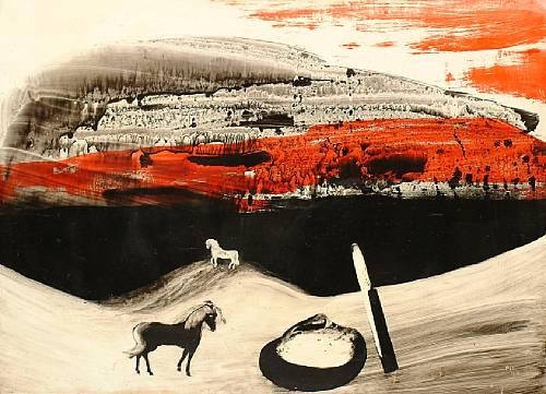 Charles S. Higgins | Red and black landscape with horse (1969) | MutualArt