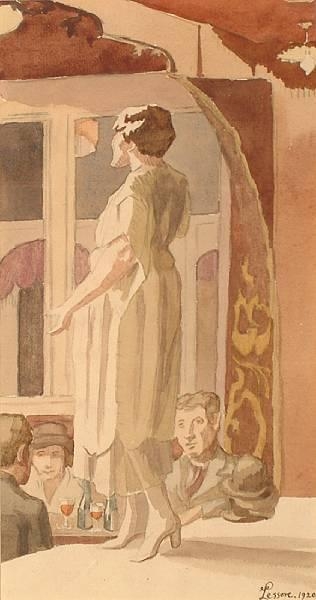 Thérèse Lessore | Singer in a French cafe (1920) | MutualArt