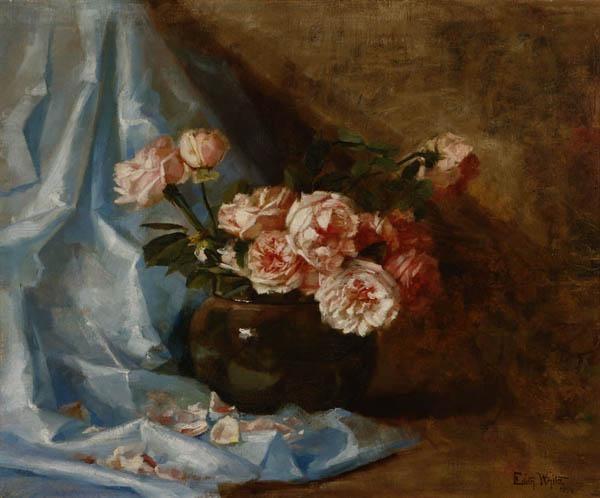 Edith White | Still life with pink roses | MutualArt