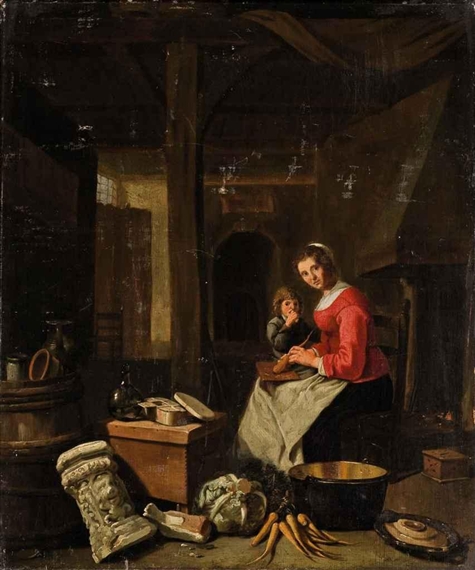 Leiden School, 17th Century | A kitchen interior with a mother and ...