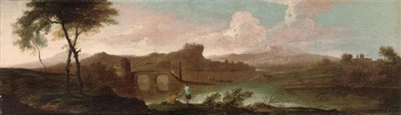 Adriaen Van Diest | An extensive river landscape with anglers on the ...