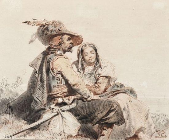 Eugène Le Poittevin | An old cavalier and young maiden | MutualArt