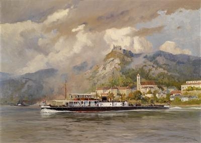 August von Ramberg | A cargo ship near Dürnstein (1929) | MutualArt