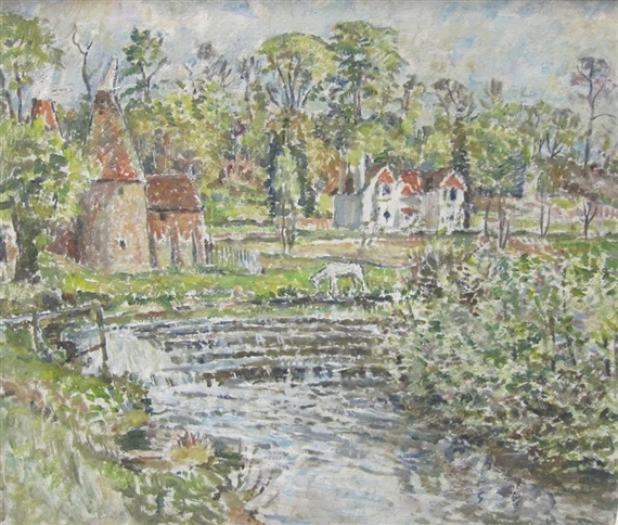 Vincent Henry Lines | A river Landscape with Weir | MutualArt