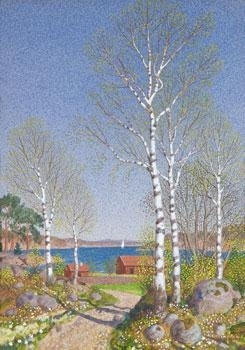 Oskar Bergman | Birch trees and flowering anemones | MutualArt