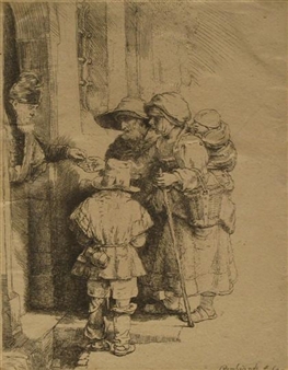 Rembrandt van Rijn | BEGGARS RECEIVING ALMS AT A DOOR (1648) | MutualArt