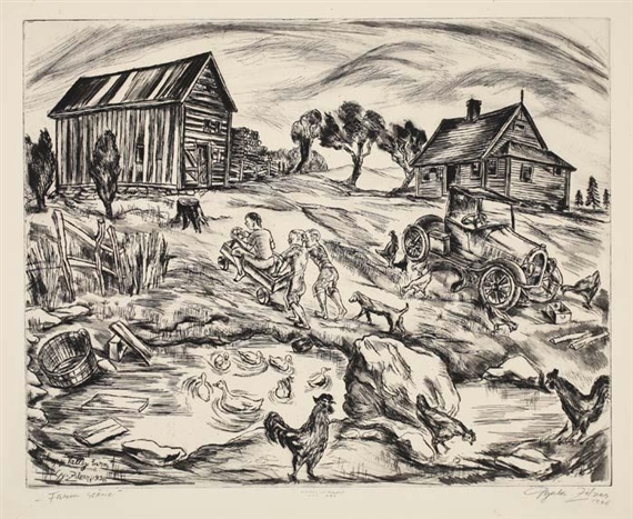 Gyula Zilzer | 3 works: Farm Scene; Vermont Farmer; Ship Builders ...
