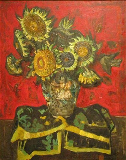 David Peretz | Tournesols au Fond Rouge (1955) | MutualArt