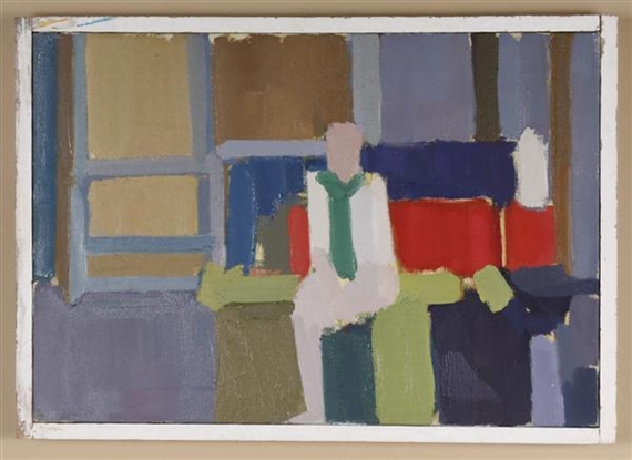 Allen Wolf | Abstract of a seated figure wearing a green scarf (Mid ...