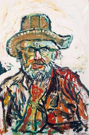 John Randall Bratby | Self portrait with hat (1976) | MutualArt