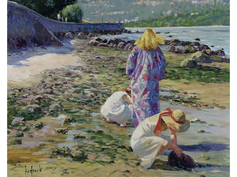 Ron Hedrick | SEAWALL WITH THREE GIRLS | MutualArt