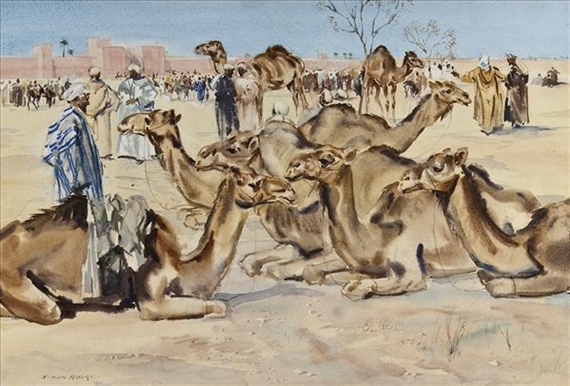 Simon Hodge | Camel market outside a walled city | MutualArt