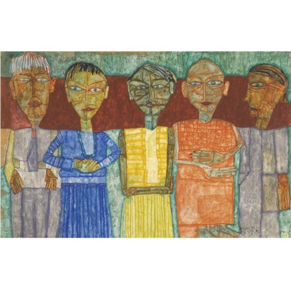 Friedensreich Hundertwasser | Five Men Standing (1951) | MutualArt
