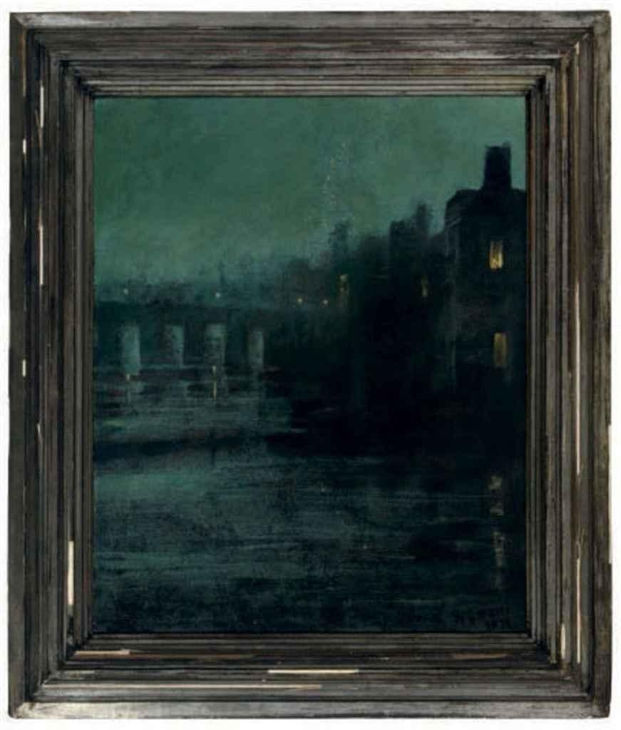 Walter Greaves | Townscape by moonlight (1876) | MutualArt