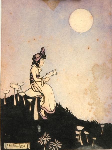 Ethel Jackson Morris | Girl Seated on Toadstool Reading by Moonlight ...