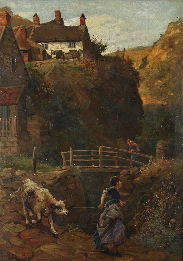 Frank E. Cox | Leading the Cow (1875) | MutualArt