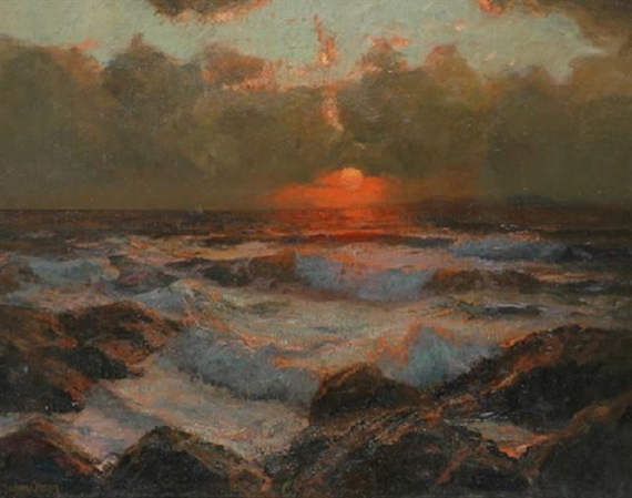 Julius Olsson | Sunset on the Ocean | MutualArt