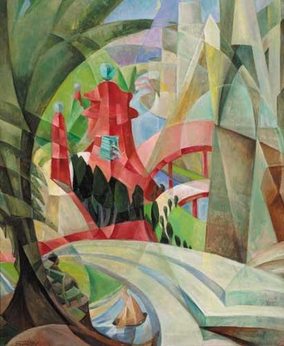 Mary Swanzy | CUBIST LANDSCAPE WITH RED PAGODA AND BRIDGE (1926 - 1928 ...