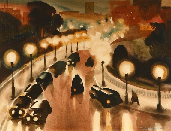 Paul Hull Julian | Wilshire, Night View of Cars on the Boulevard, Los ...